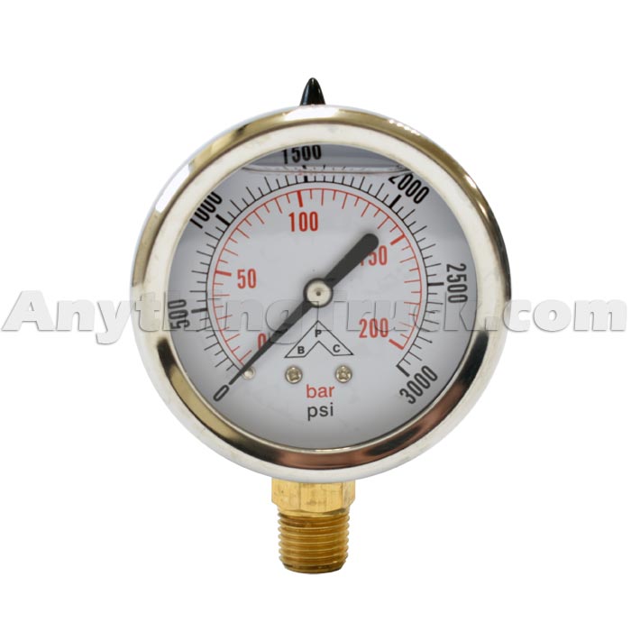 Buyers Products HPGS3 Silicone-Filled Hydraulic Pressure Gauge, 1/4" NPT Stem Mount, 0-3000 PSI ...