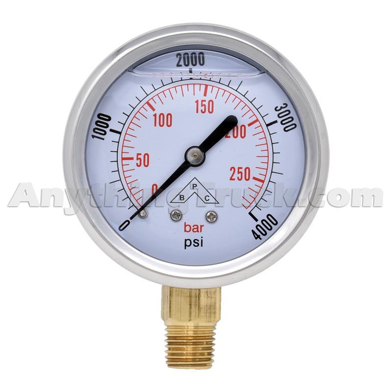 Buyers Products HPGS4 Silicone-Filled Hydraulic Pressure Gauge, 1/4" NPT Stem Mount, 0-4000 PSI ...