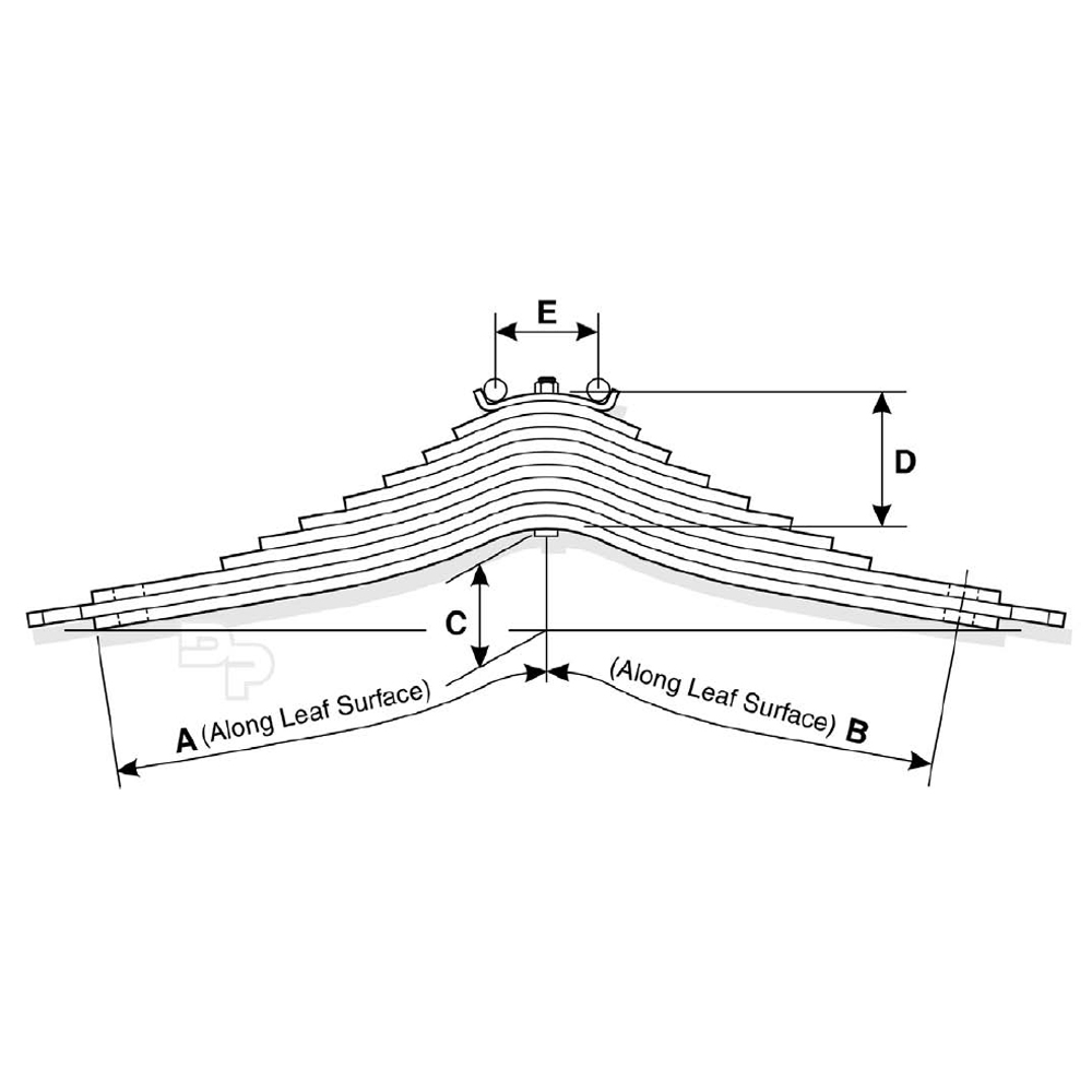 62-155 Mack Camelback Leaf Spring, 38K-44K, 7-1/8" Arch, 7-7/8" Pack ...