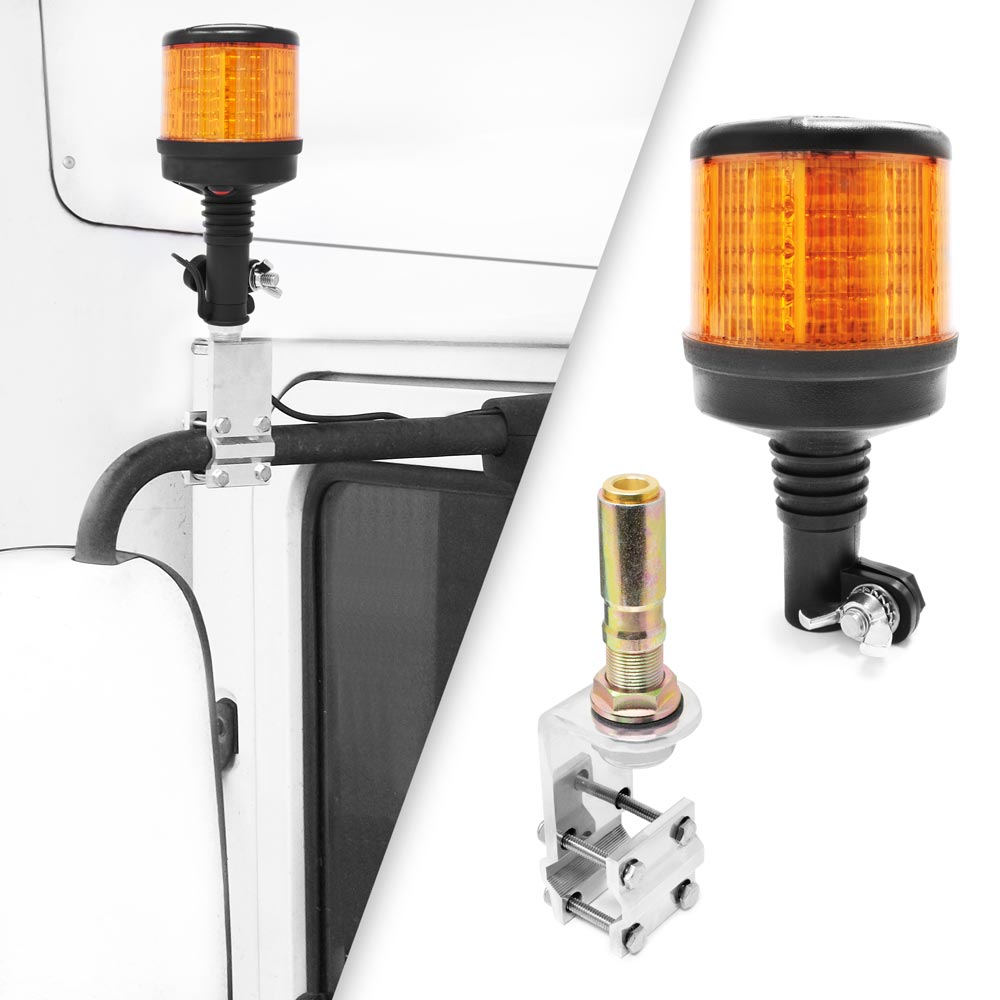 Amber LED Flashing Light Beacon With Mirror Mounted DIN Pole Mount ...